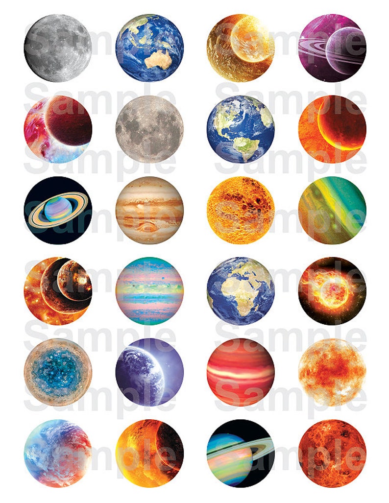 Planets Round Digital Collage Sheet Sun Moon Bottle Cap Images - Etsy