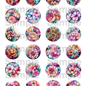Floral Art 1 Inch Circles, 30mm, 25mm, 1.25", 1.5" Round Printable ...