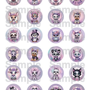 Pastel Goth Animals 1 Inch Circles Cat Bottle Cap Images 25 30mm 1.25 ...