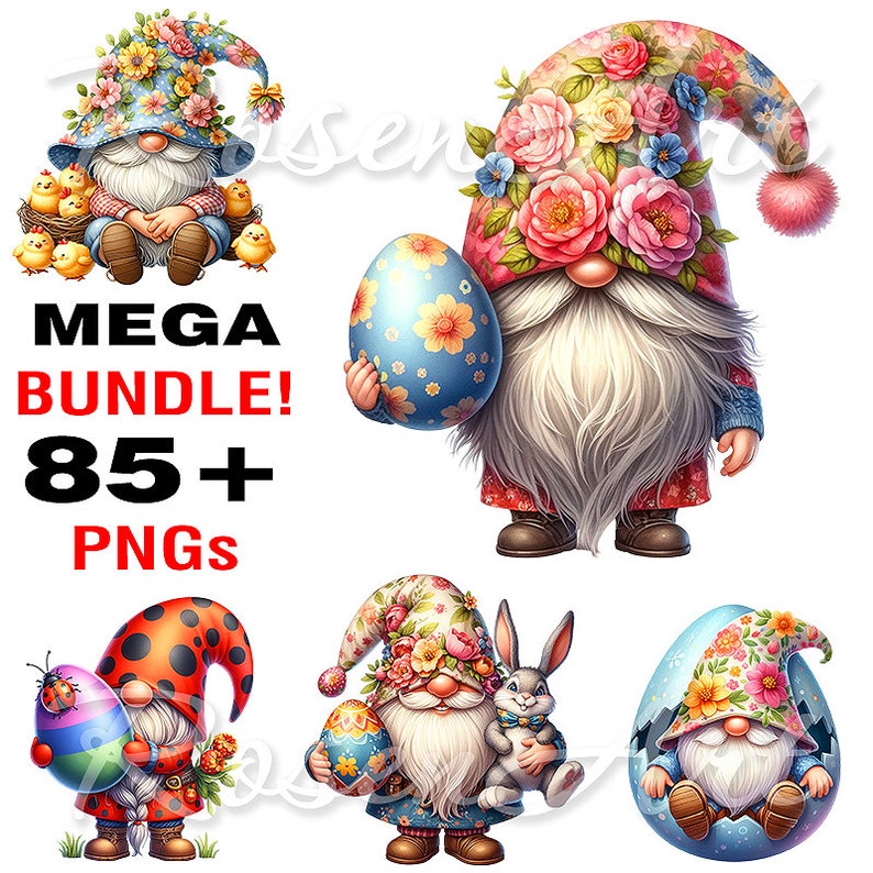 Cute Easter Gnomes Clipart Transparent PNG Bundle Funny Watercolor ...