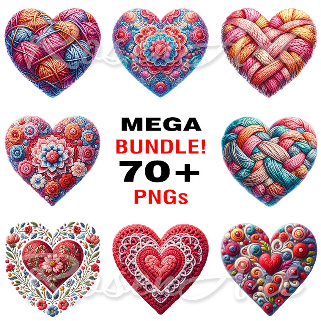 Knitted Hearts Watercolor Clipart Transparent PNG Bundle Valentine ...