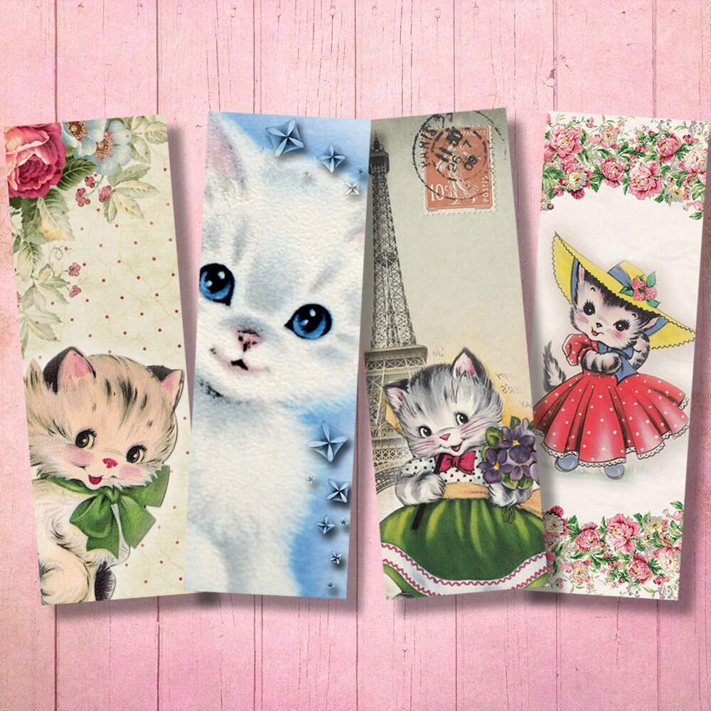 Printable Download Retro Cats & Kittens Digital Bookmarks - Etsy