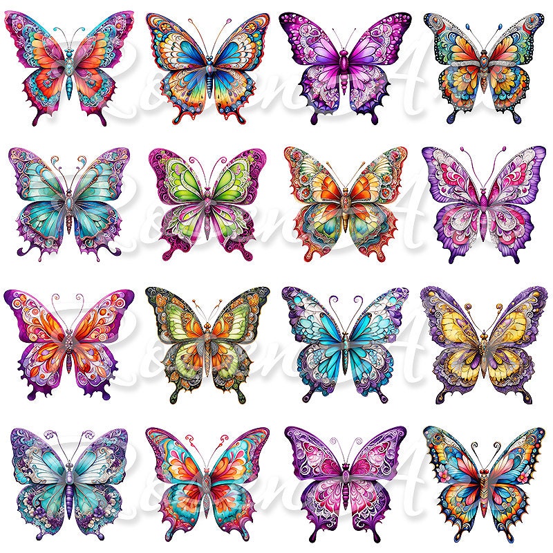 Colorful Watercolor Butterflies Cliparts Transparent PNG Bundle ...