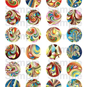 Abstract Swirls Round Digital Collage Sheet Paisley Bottle Cap Image ...