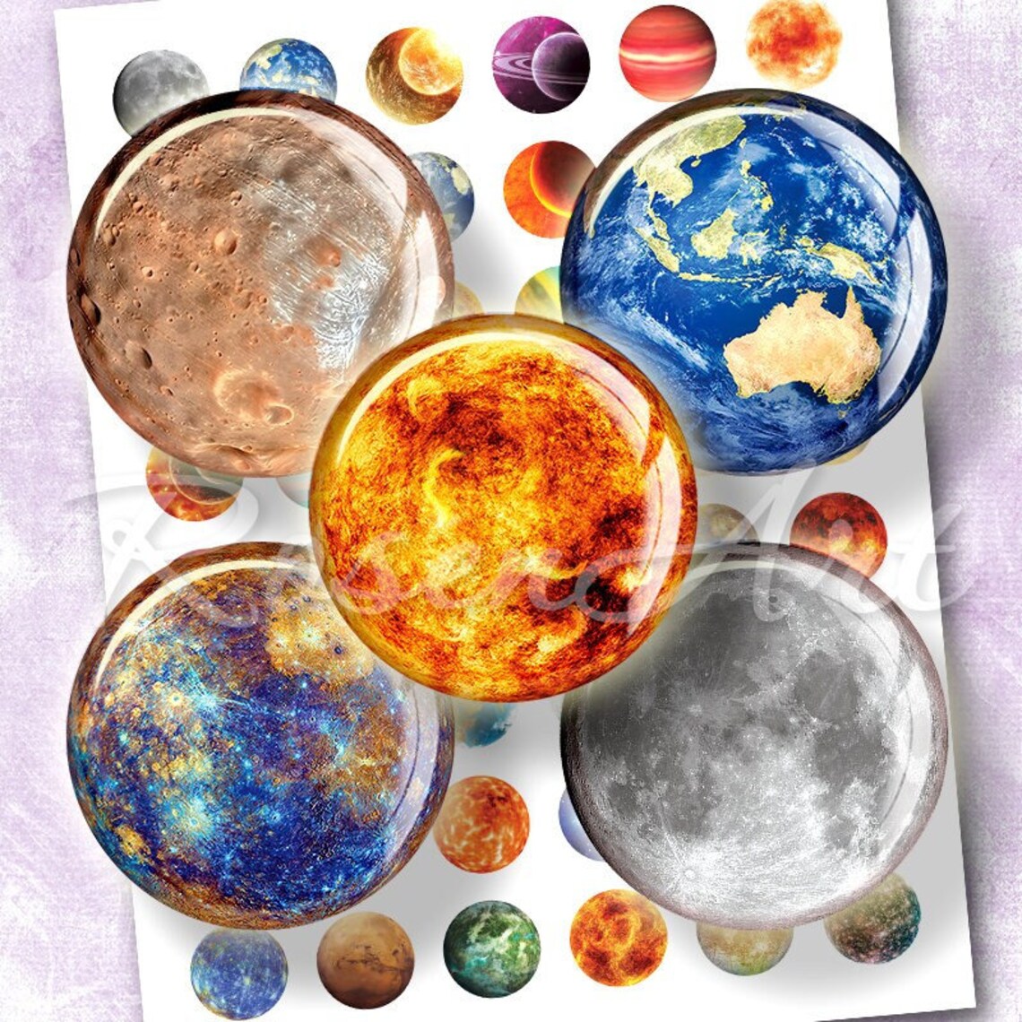 Planets Round Digital Collage Sheet Sun Moon Bottle Cap Images - Etsy