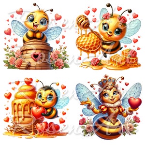 Cute Valentine Bees Clipart Transparent PNG Bundle Watercolor Printable ...