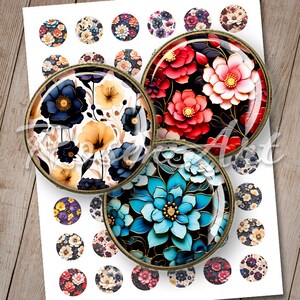 Floral Art 1 Inch Circles, 30mm, 25mm, 1.25", 1.5" Round Printable ...