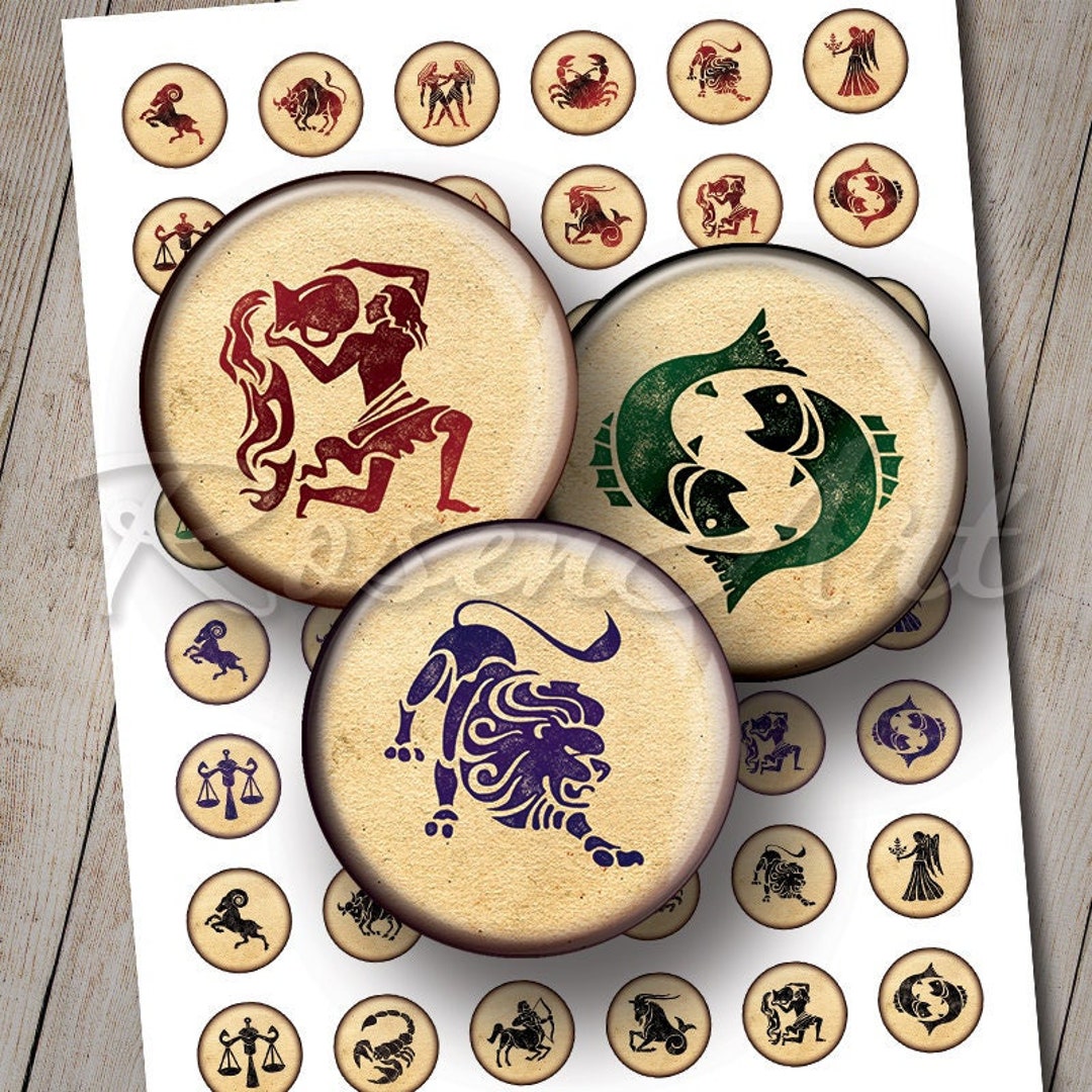 Zodiac Round Digital Collage Sheet Astrology Bottle Cap Images for ...