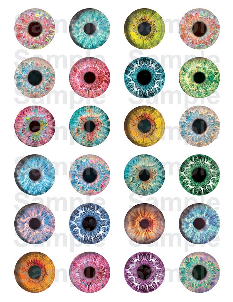 Eyes Digital Collage Sheet Iris Bottle Cap Images for Earrings 12mm ...
