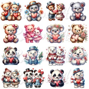 Cute Valentine Bears Clipart Transparent PNG Bundle Watercolor ...