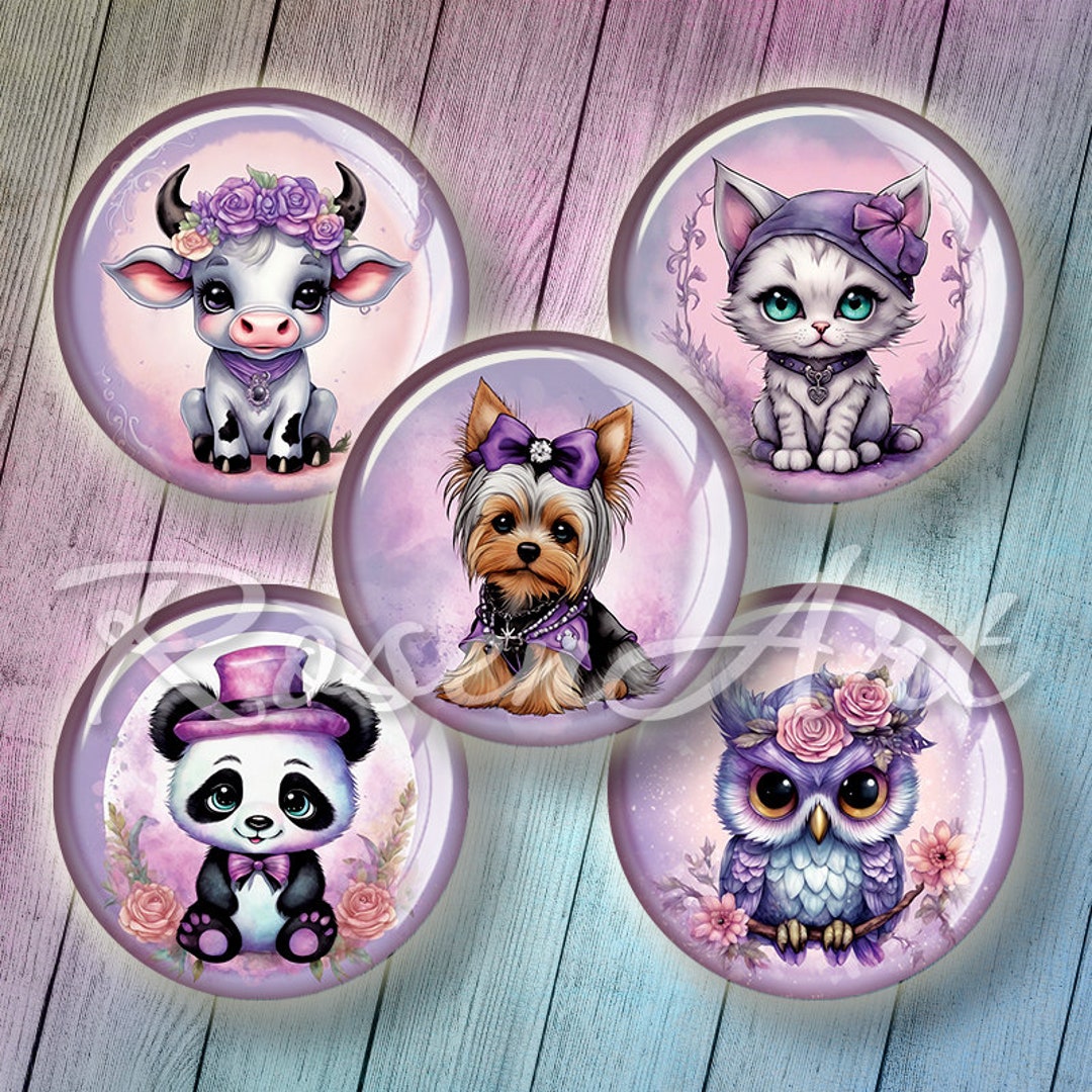 Pastel Goth Animals Round Download Cabochon Cat 20mm 18mm, 16mm, 14mm ...