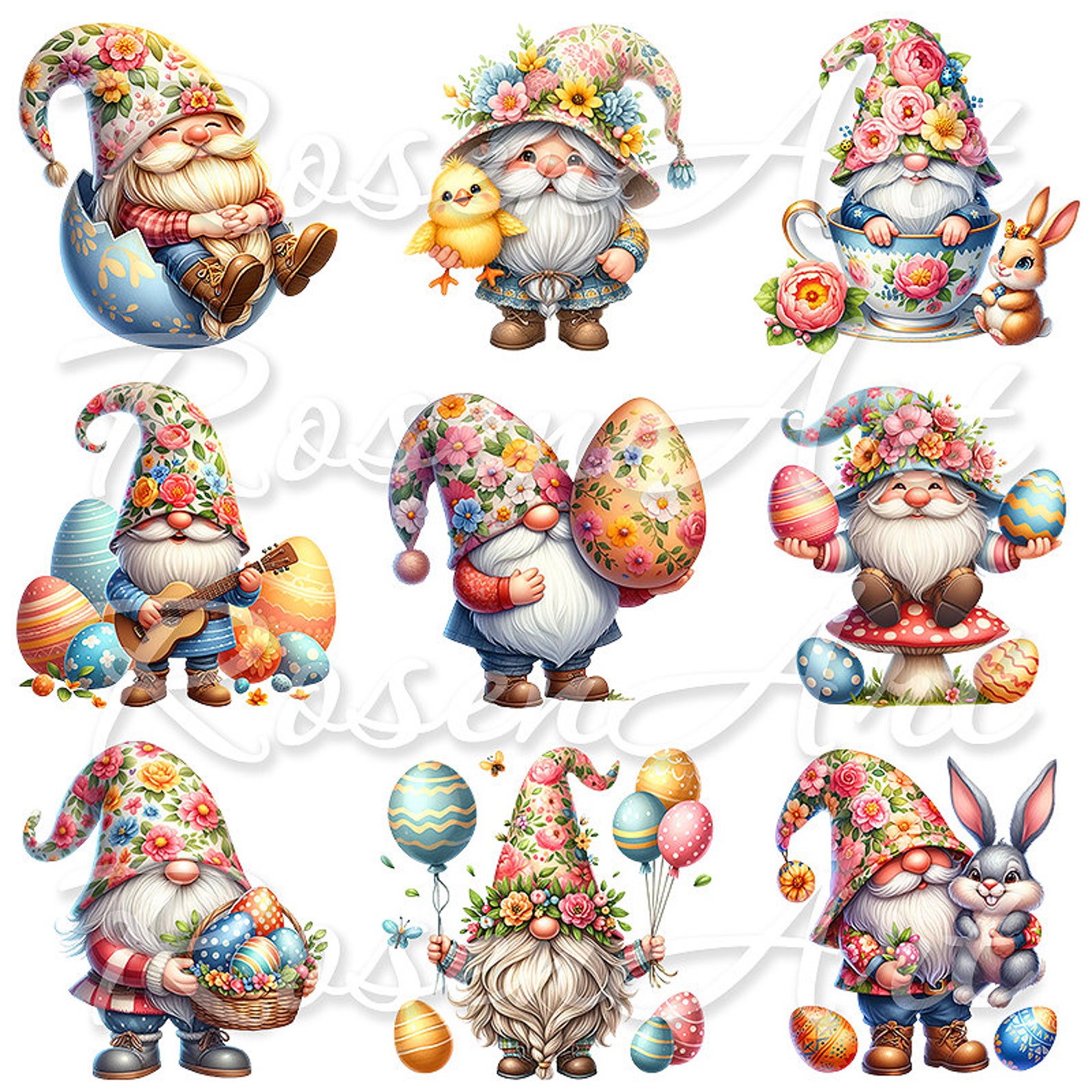 Cute Easter Gnomes Clipart Transparent PNG Bundle Funny Watercolor ...