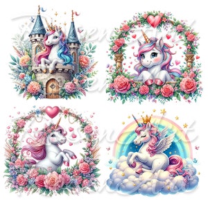 Cute Valentine Unicorns Clipart Transparent PNG Bundle, Watercolor ...