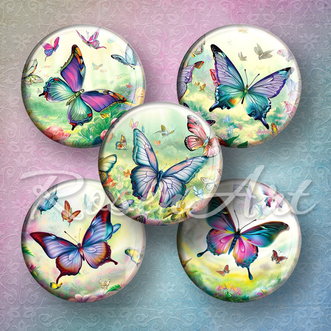 Garden Butterflies Round Digital Collage Sheet 20mm, 18mm 16mm, 14mm ...