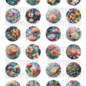 Floral Art 1 Inch Circles, 30mm, 25mm, 1.25", 1.5" Round Printable ...