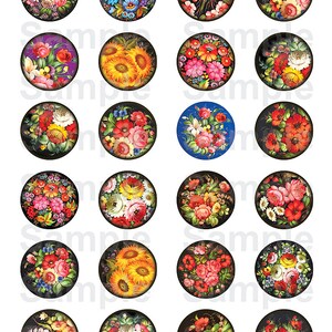Folk Art 1 Inch Circles Floral Digital Collage Sheet Printable Download ...