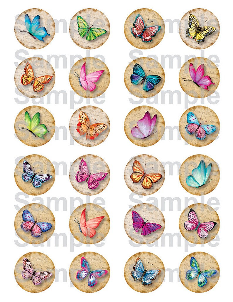 Butterflies Round Digital Collage Sheet 20mm 18mm 16mm 14mm - Etsy