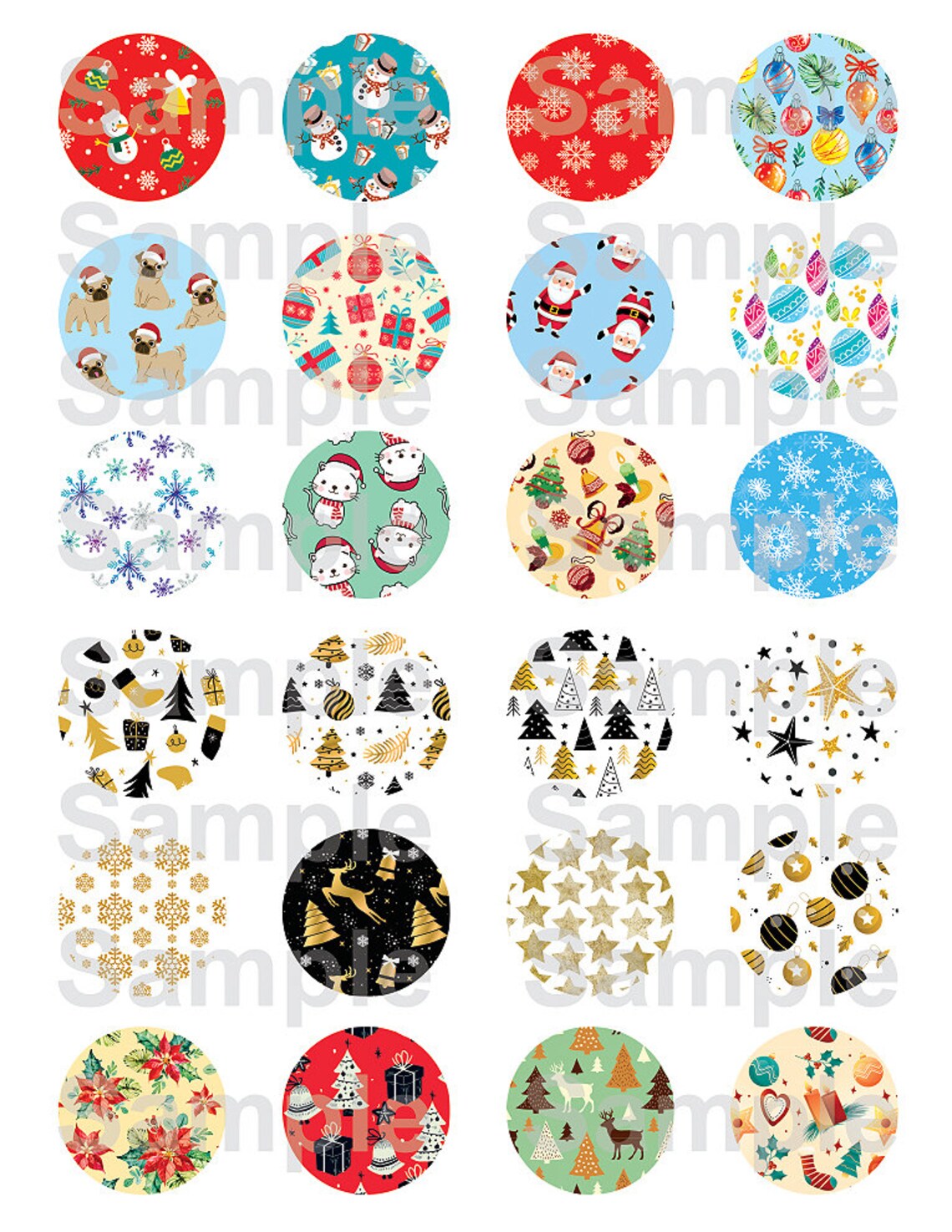 Instant Download Christmas Patterns Round Digital Collage - Etsy