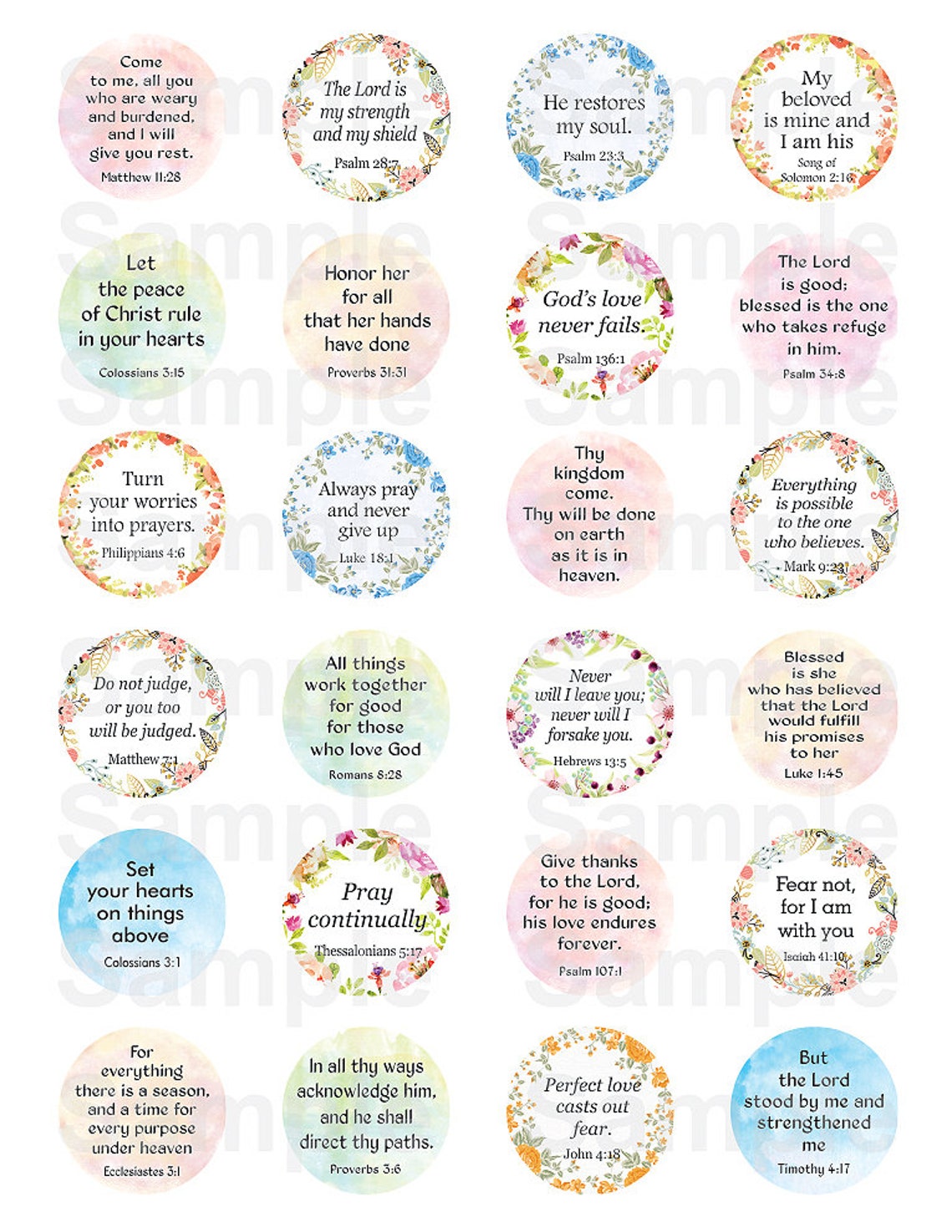 Bible Verses 1 Inch Circle Christian Digital Collage Sheet - Etsy