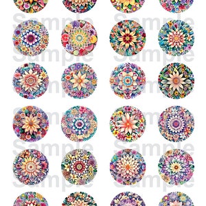 Floral Mandala 1 Inch Circles for Pendants 1" Bottle Cap Images 25mm ...