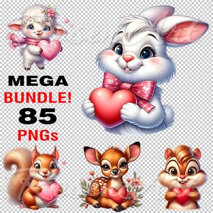 Cute Valentine Animals Clipart Transparent PNG Bundle Watercolor ...