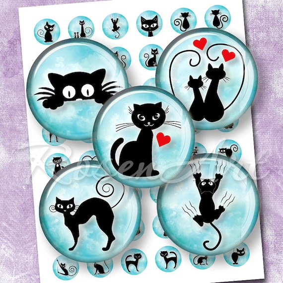 Cute Black Cat Digital Collage Sheet Kitten Bottle Cap Images - Etsy