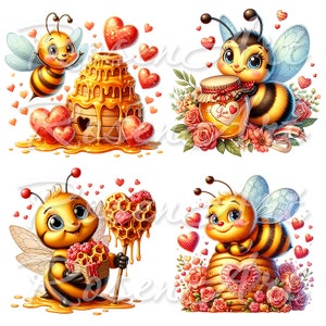 Cute Valentine Bees Clipart Transparent PNG Bundle Watercolor Printable ...