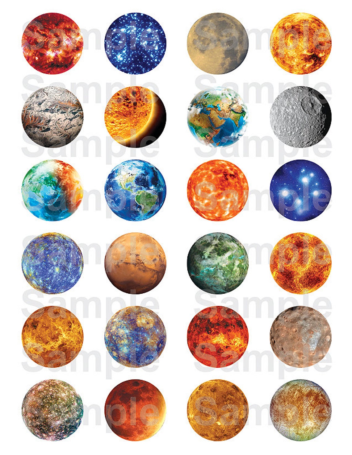 Planets Round Digital Collage Sheet Sun Moon Bottle Cap Images - Etsy
