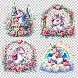 Cute Valentine Unicorns Clipart Transparent PNG Bundle, Watercolor ...