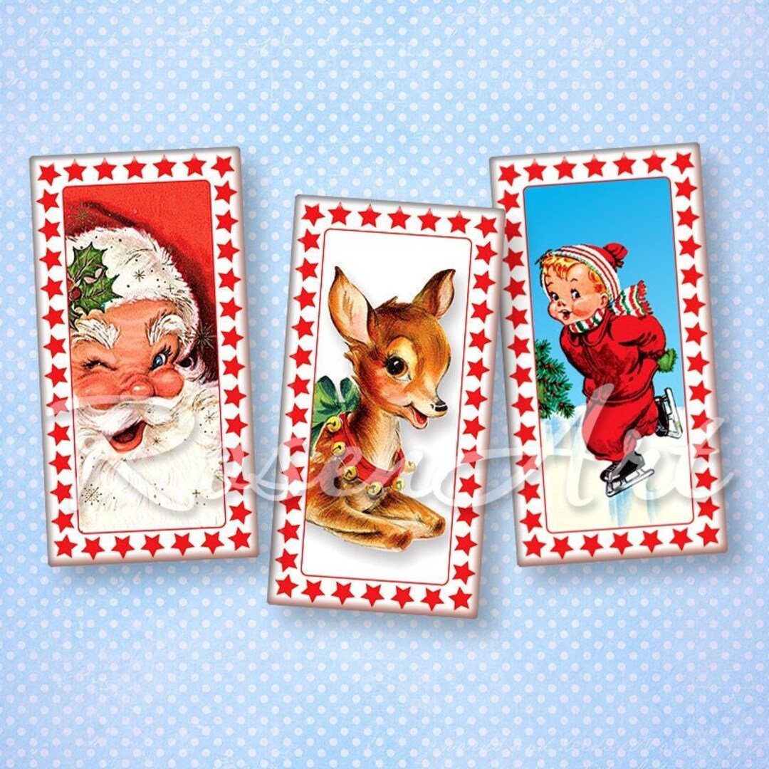 Retro Christmas Digital Collage Sheet 1x2" Domino Tile Images 1x2 Inch ...