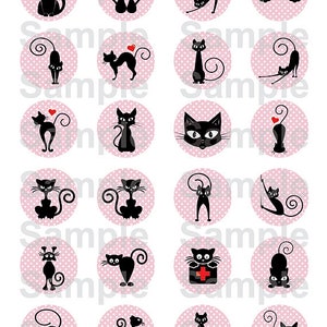Cute Black Cat Digital Collage Sheet Circles Kitten Bottlecap Images ...