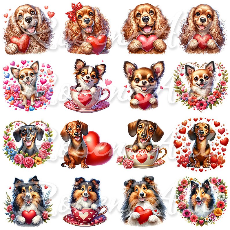 Valentine Dogs & Puppies Clipart Transparent PNG Bundle Printable ...