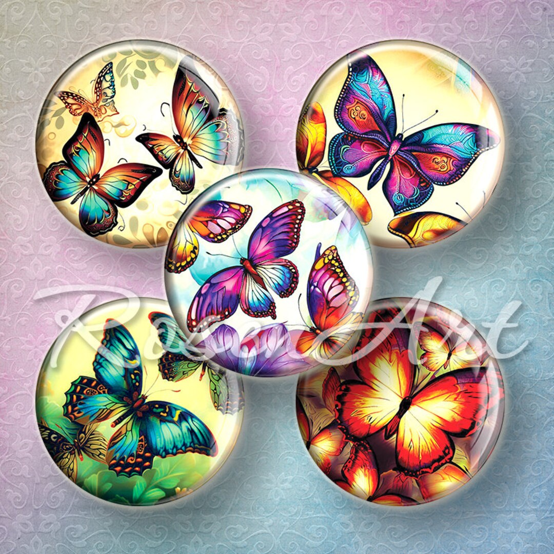 Magical Butterflies 1 Inch Circles Digital Collage Sheet 1 Bottle Cap Images 30mm 25mm 1.25 1.5 ...