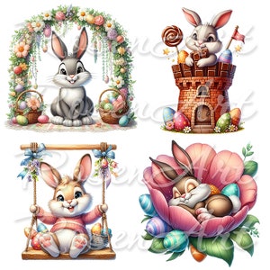 Cute Easter Bunny Clipart Transparent PNG Bundle Rabbit Watercolor ...