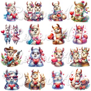 Cute Valentine Llama Clipart Transparent PNG Bundle Watercolor ...