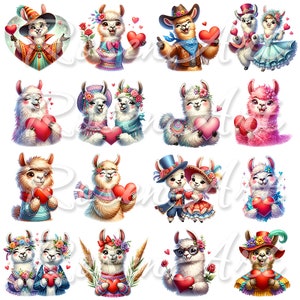 Cute Valentine Llama Clipart Transparent PNG Bundle Watercolor ...