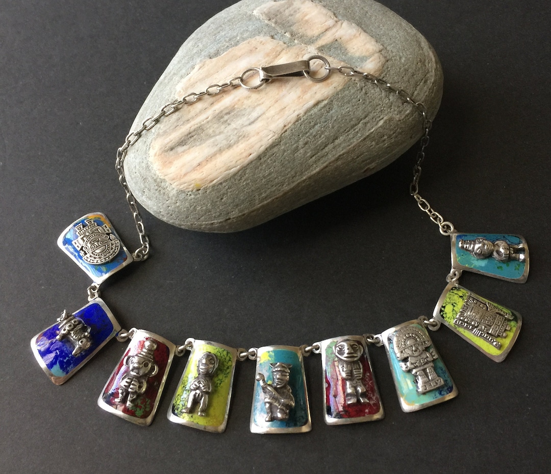 Peruvian CMC Sterling Silver & Dieties on Enamel Necklace Peru - Etsy
