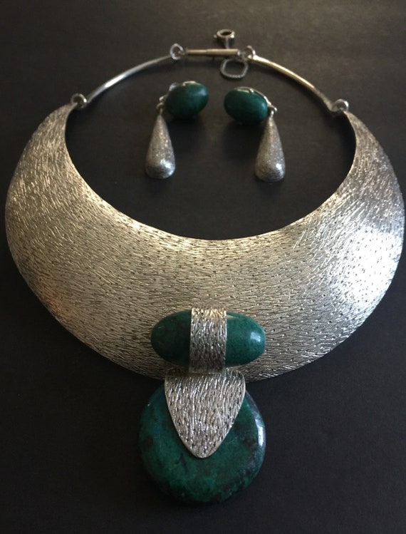 1950's Aztec Modernist Sterling Silver and Chrysocoll… - Gem