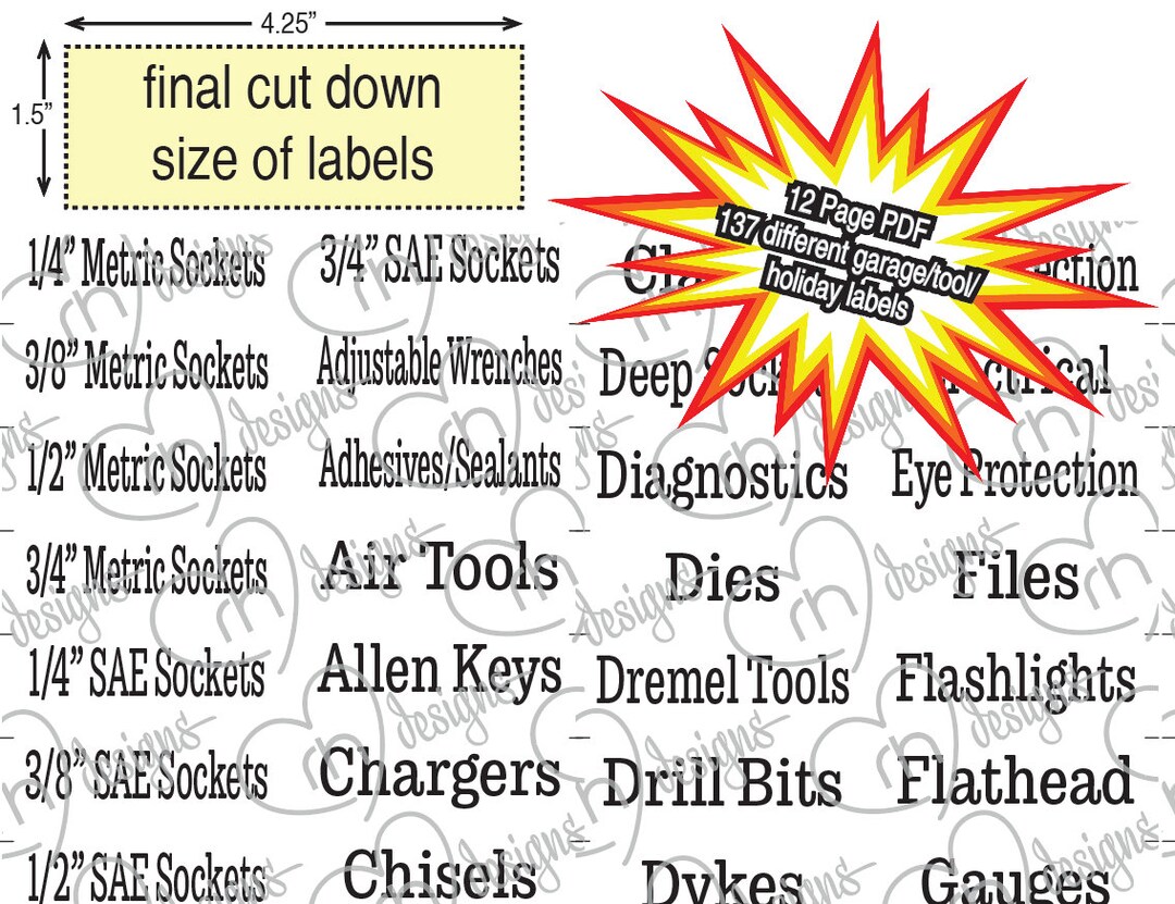 Garage/tools/holiday Organizing Labels. 12 Pages of Digital Download ...