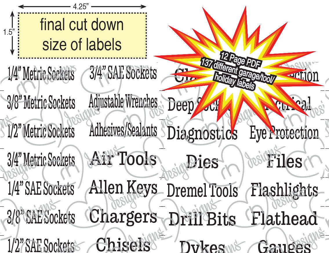 Garage/tools/holiday Organizing Labels. 12 Pages of Digital Download ...