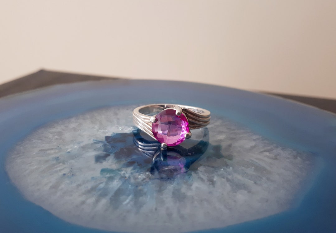 Vintage Pink Cubic Zircon Sterling Silver , 925, Size 6, Solitaire Ring ...