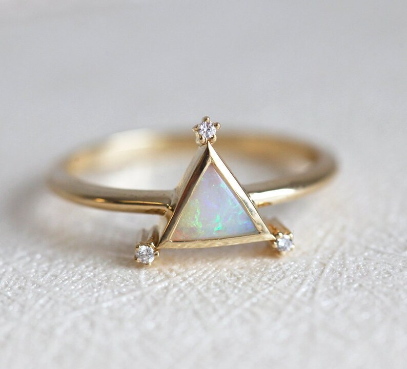 Triangle Engagement Ring With Fire Opal Opal Engagement Ring - Etsy
