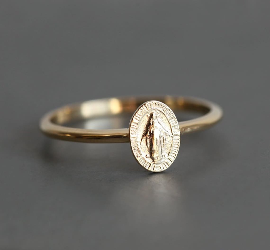 Virgin Mary Ring With Blessed Mother Charm Baptism Gift With | Etsy