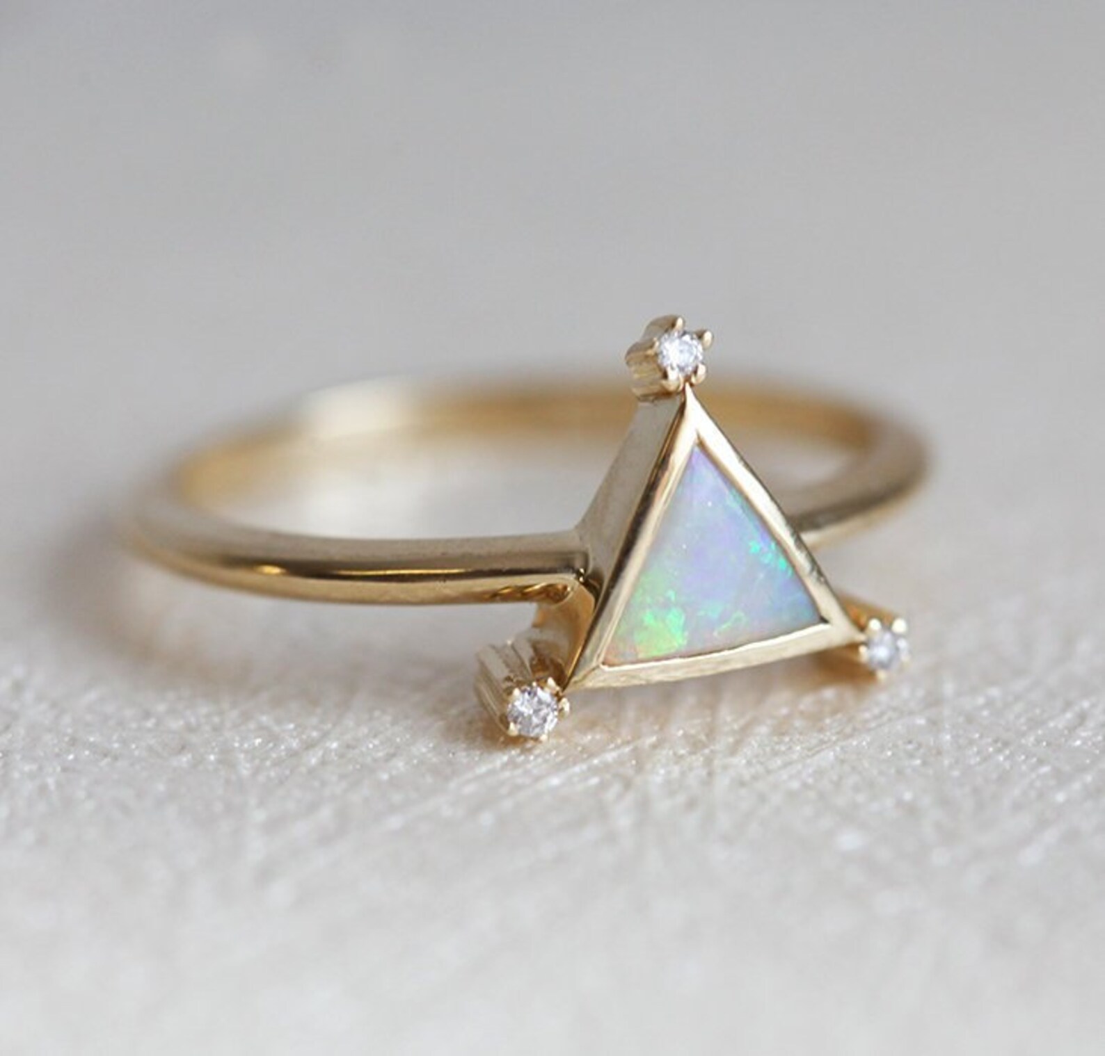 Triangle Engagement Ring With Fire Opal Opal Engagement Ring - Etsy