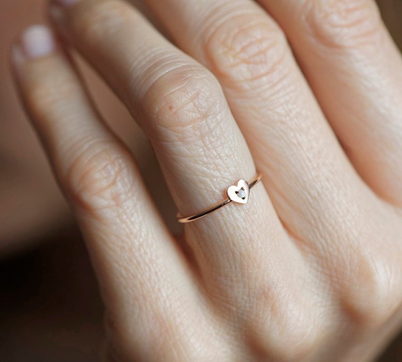 Rose Gold Heart Ring Delicate Rose Gold Band Perfect Gift for - Etsy
