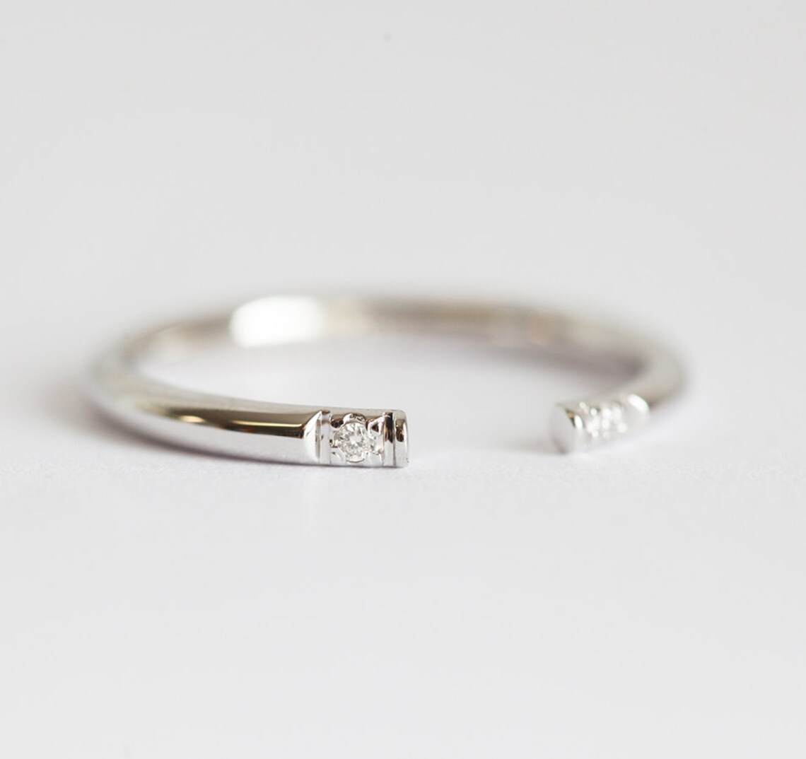 Open Stacking Diamond Ring Gold Midi Ring Thin Knuckle Band - Etsy