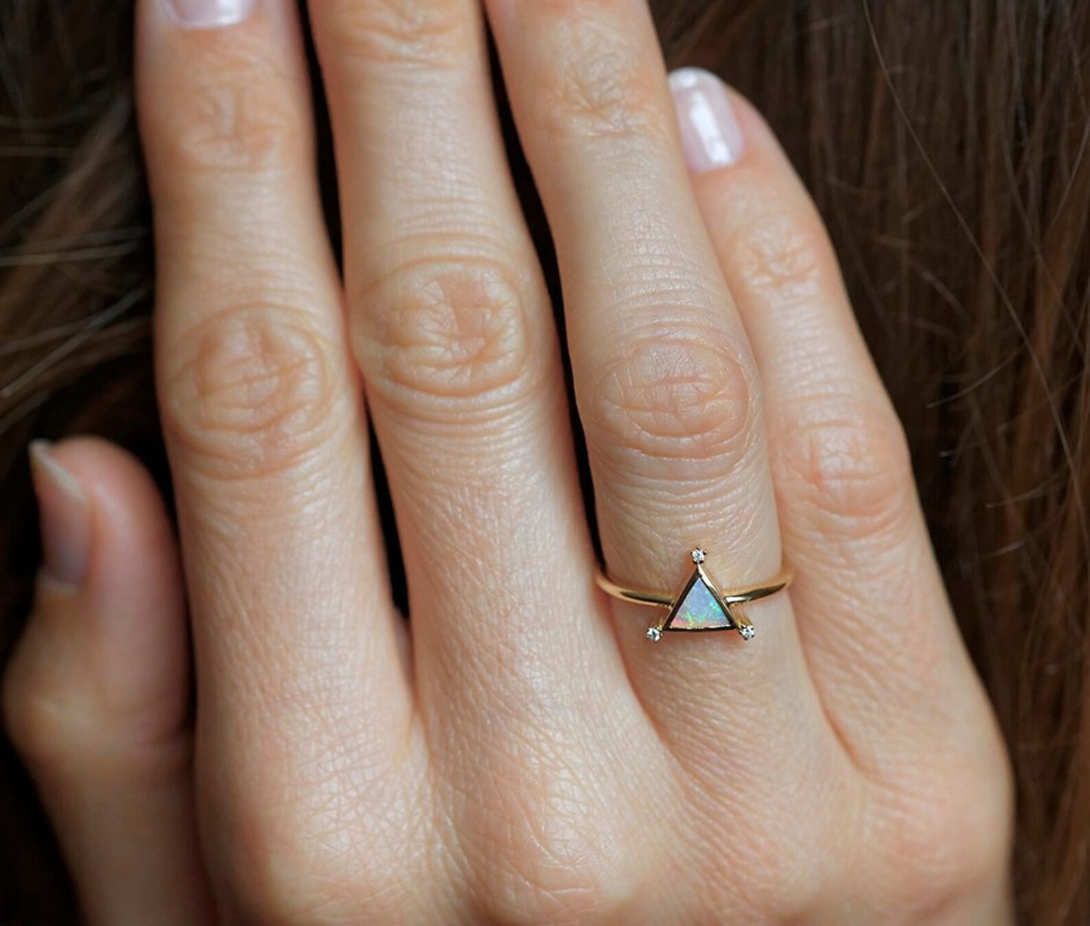 Triangle Engagement Ring With Fire Opal Opal Engagement Ring - Etsy