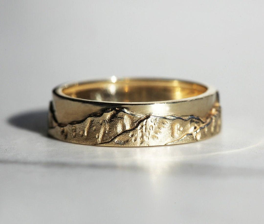 Mountain Ring, Gold Mountain Mens Wedding Ring, Womens Mountain Wedding ...