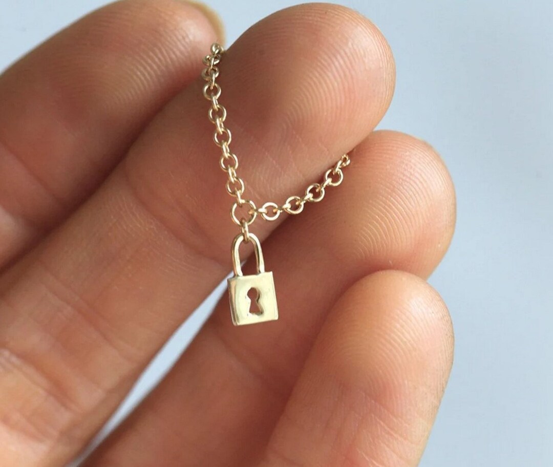 Chain Lock Ring Solid Gold Padlock Ring Dainty Gold Lock - Etsy