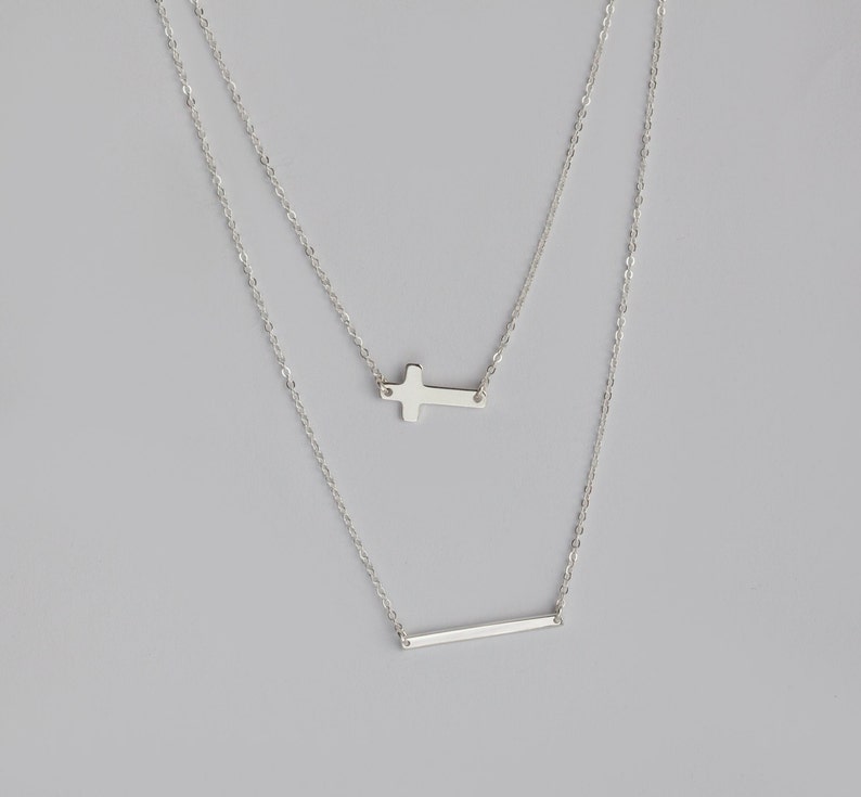 Layered Cross & Bar Necklace Set Gold Sideways Cross Necklace - Etsy
